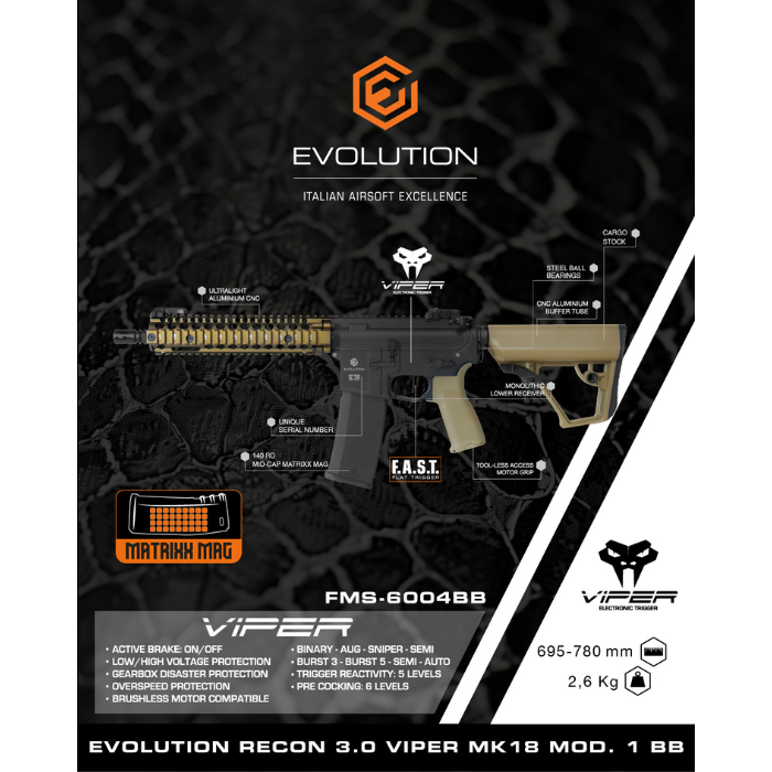 ΟΠΛΟ SOFT Evolution Recon 3.0 Viper MK18 Mod. 1 BB, FMS-6004BB ...